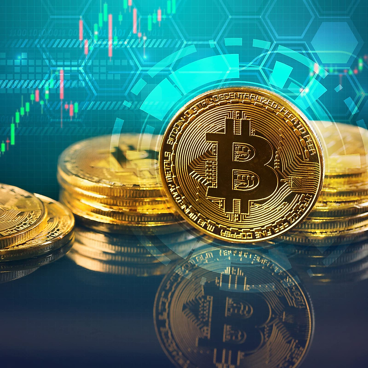 Naturiway 5Pcs Bitcoin Coin, Bitcoin Commemorative Coin 24K Gold Plated, 3mm BTC Cryptocurrency, Collectible Coin with Protective Case, Blockchain Cryptocurrency, Home and Office Decoration