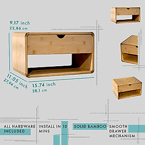 Comfify Modern Floating Nightstand with Drawer – Small, Compact, Minimalist Bamboo Wall-Mount Bedside Shelf, – Midcentury Design, Easy Installation, Clear Instructions - Warm Bamboo Finish