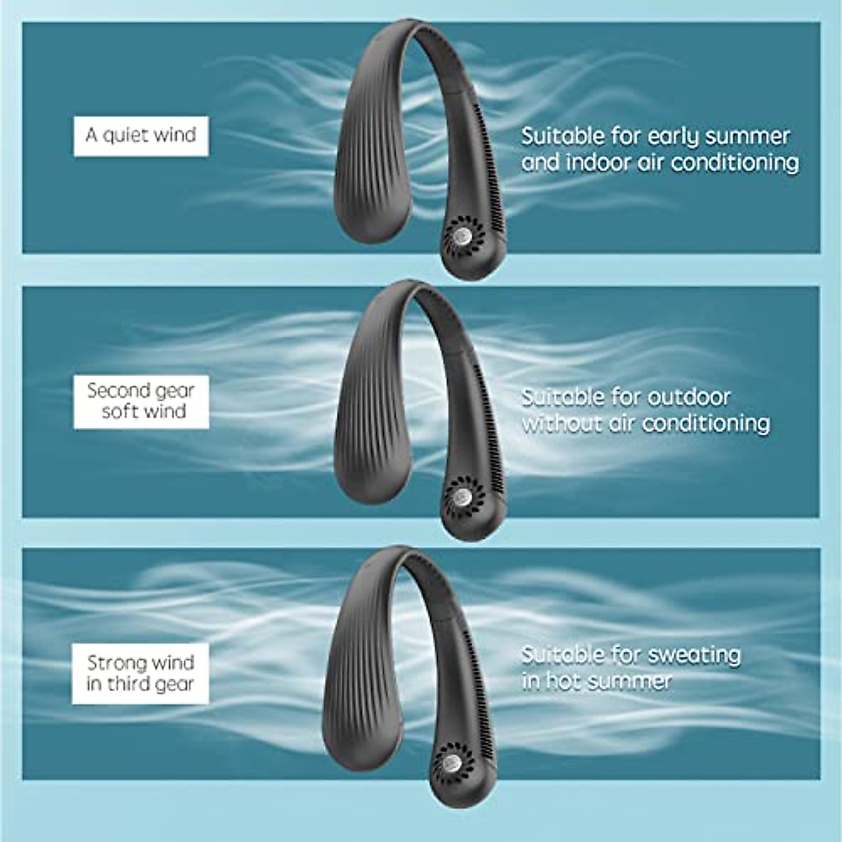 Neck Fan, 6000mAh Portable Fan Personal Fan Hands Free Bladeless Neck Fan 3 Speeds Adjustment 360° Cooling USB Wearable Fan Rechargable Hanging Neck Fan for Women, Men, Office, Travel, Outdoor