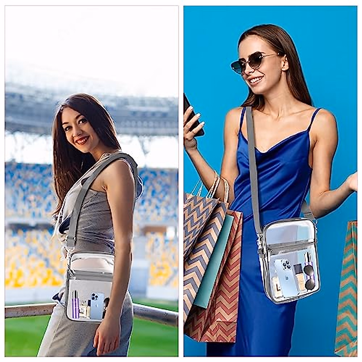 GXXYLGS Clear Purses for Women Stadium Clear Bag Clear Bag Stadium Approved Clear Purse Clear Stadium Bag Clear Crossbody Bag Stadium Bag Concert Bag Clear Crossbody Bag Stadium Approved (grey)