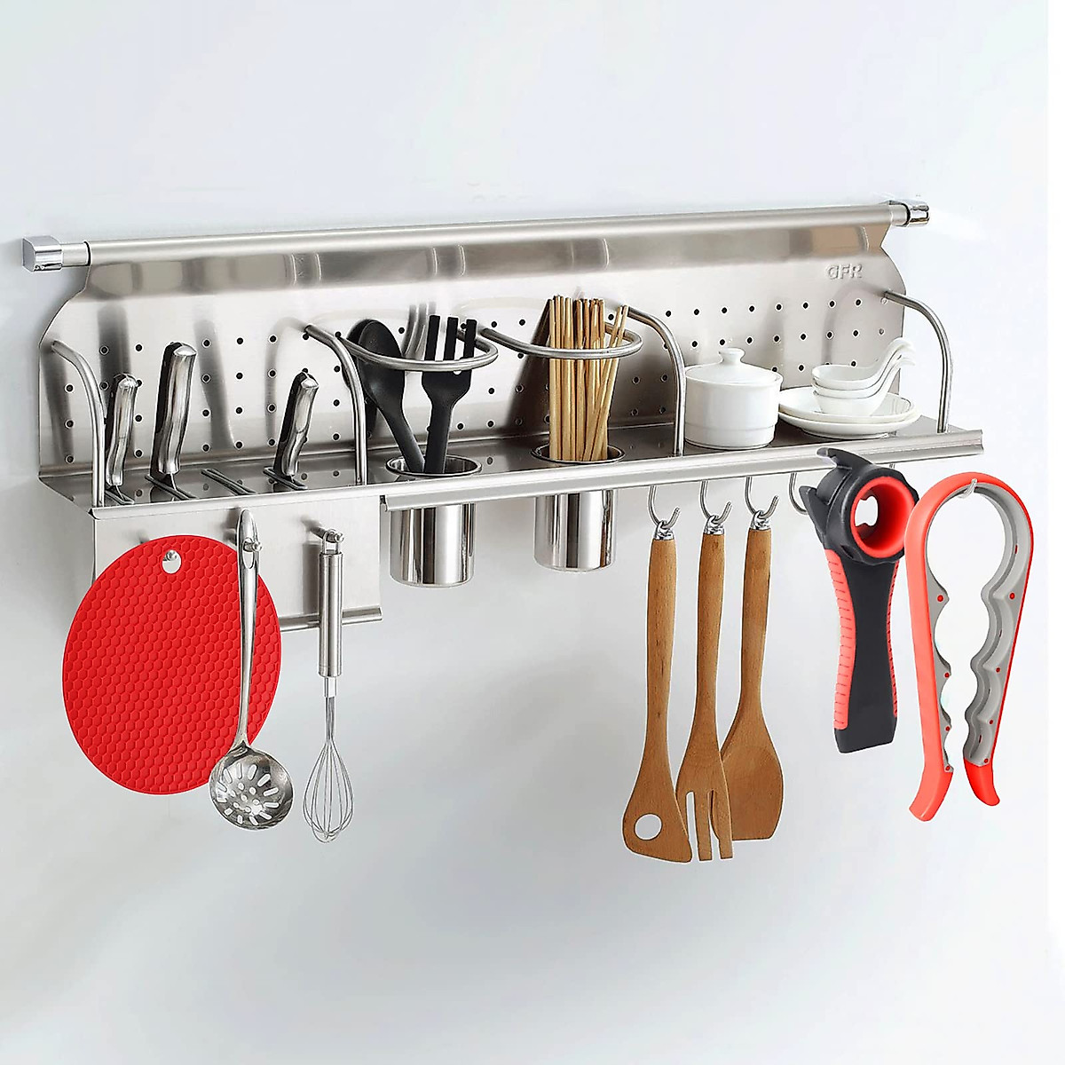 Jar Opener- Pad Rubber Jar Can Lid Opener, 5 in 1 Multi Function Can Opener Bottle Opener Kit with Silicone Handle Easy to Use for Children, Elderly and Arthritis Sufferers (JAR+D RED)