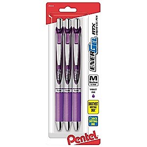 Pentel® EnerGel® Deluxe RTX Gel Pens, Medium Point, 0.7 mm, Assorted Barrels, Violet Ink, Pack Of 3