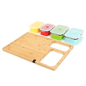 Slim Over Sink Cutting Board for Kitchen with 4 Color-Coded Collapsible Containers- Meal Prepdeck Station with Containers and Built-in Knife Sharpener (Original Containers)