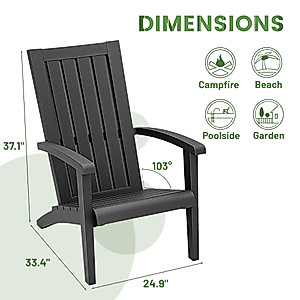 LHBGO Outdoor 4 Set of Modern Adirondack Chair, Wood Grain Texture, Patio Chair,Weather-Resistant Outdoor Chair for Poolside, Patio, Backyard, Garden, Fire Pit Seating, Black