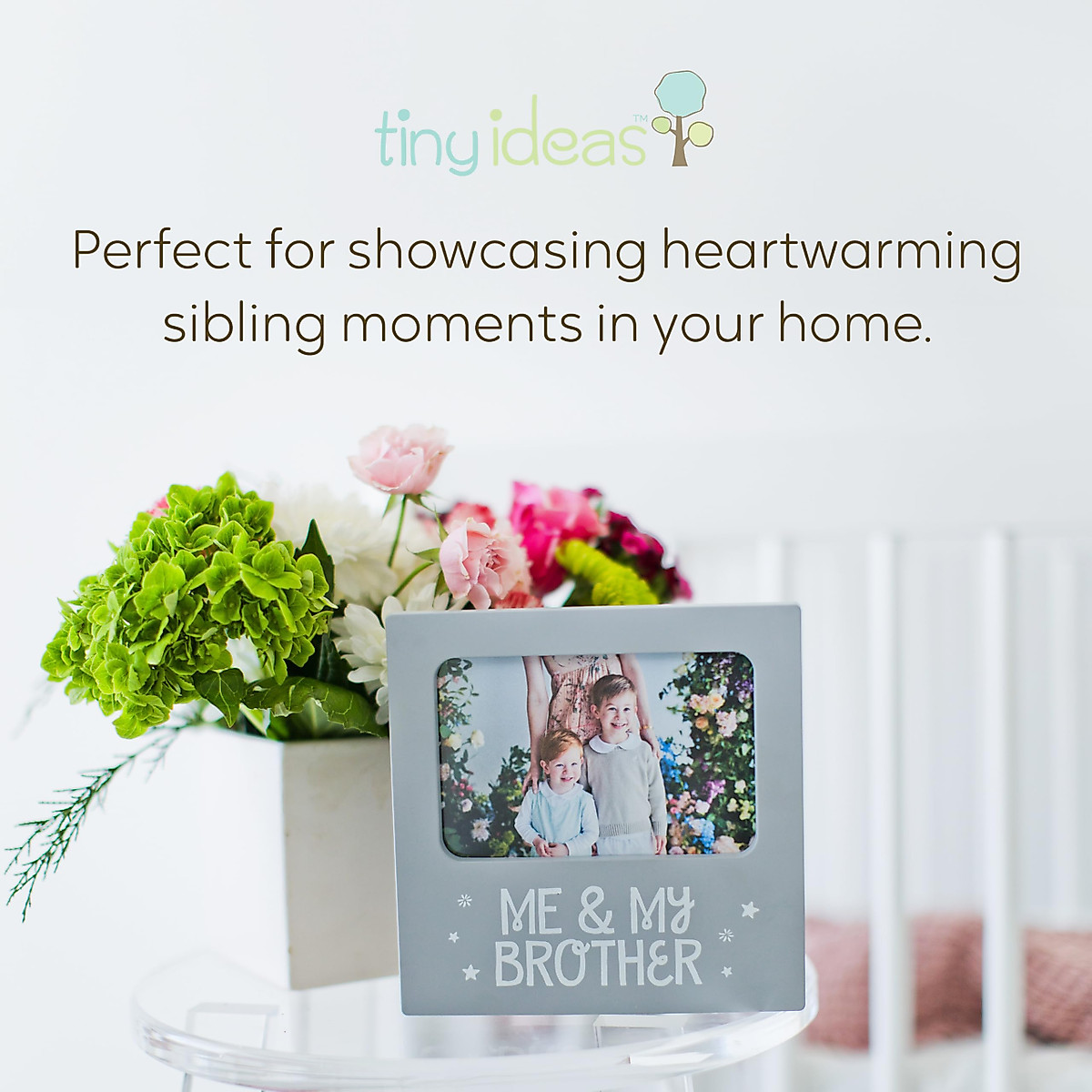 Tiny Ideas Me & My Brother Picture Frame, Nursery Décor, Gender-Neutral Baby Frame, Perfect Siblings Gift, Baby Keepsake Picture Frame, 4" x 6" Frame, Gray
