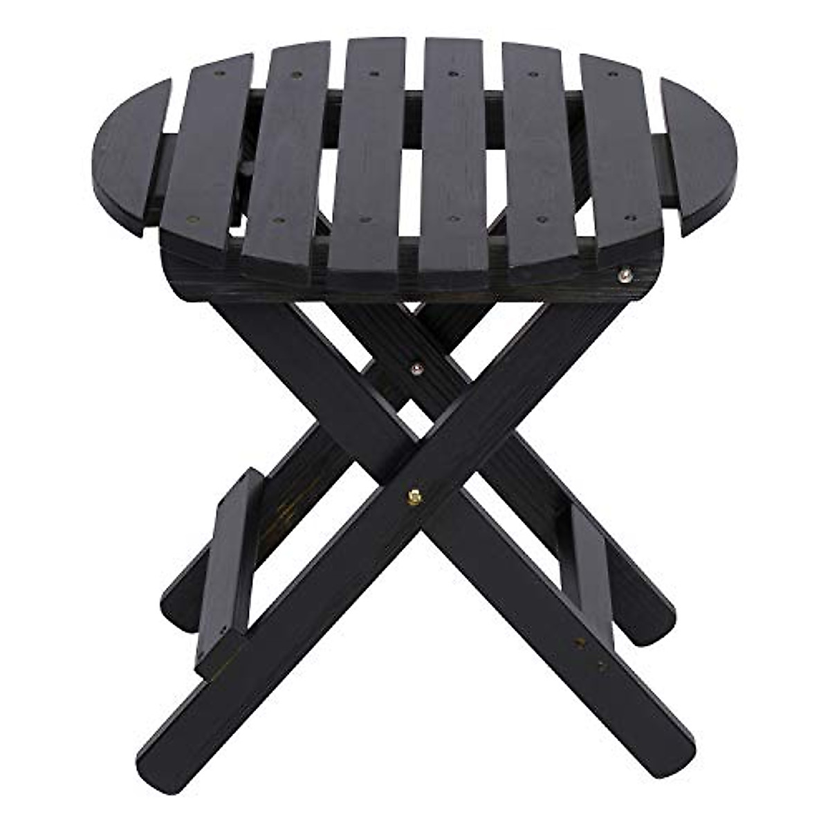 Shine Company Round Wooden Folding Solid Wood Side Table, Outdoor Adirondack Small Patio Table, Black