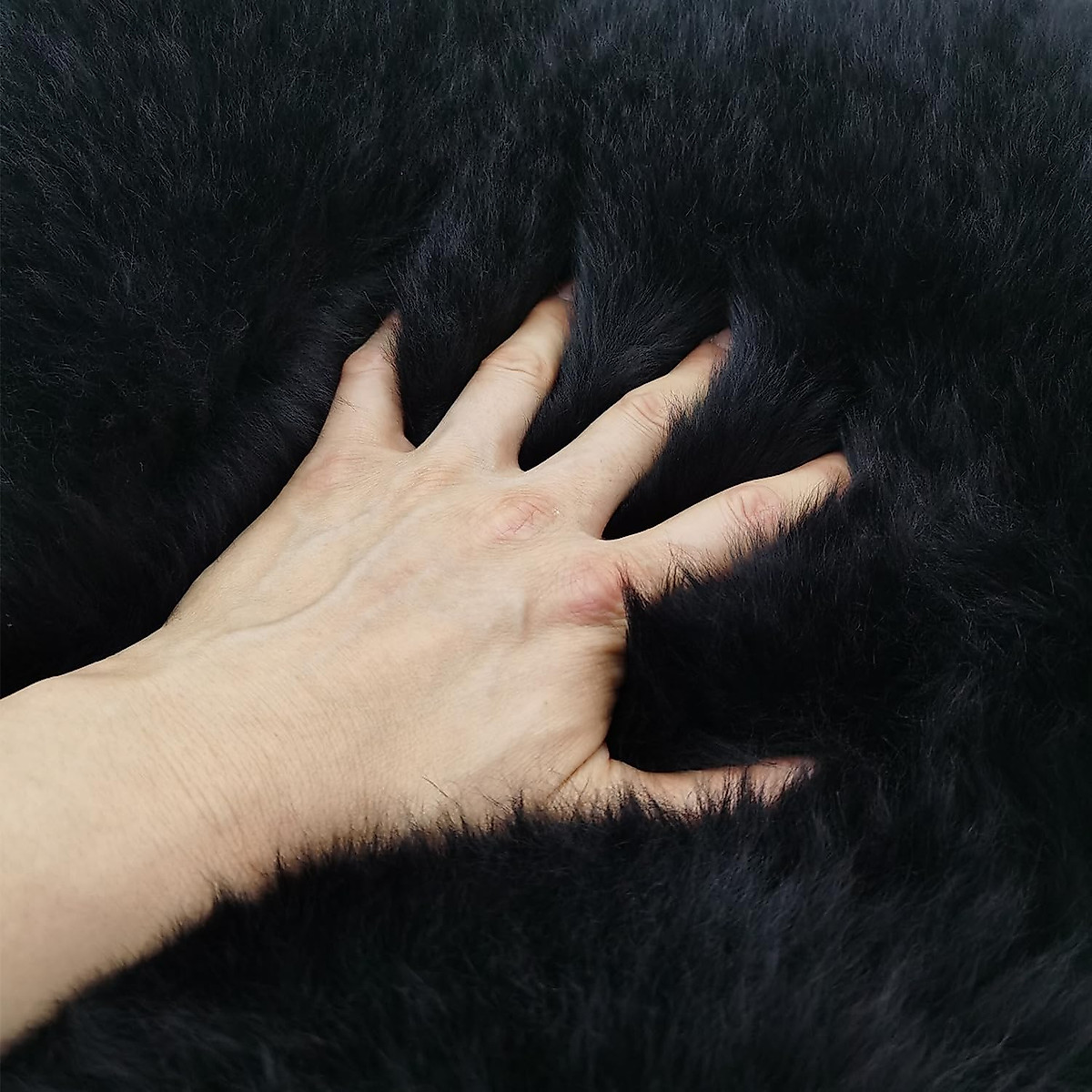 Champlus Sheepskin Rug 2.3x3.3 ft Genuine Australian Lambskin Area Rug, Real Fur Wool Rug Throw for Bedroom, Living Room, Kid's Room, Single Pelt - Black