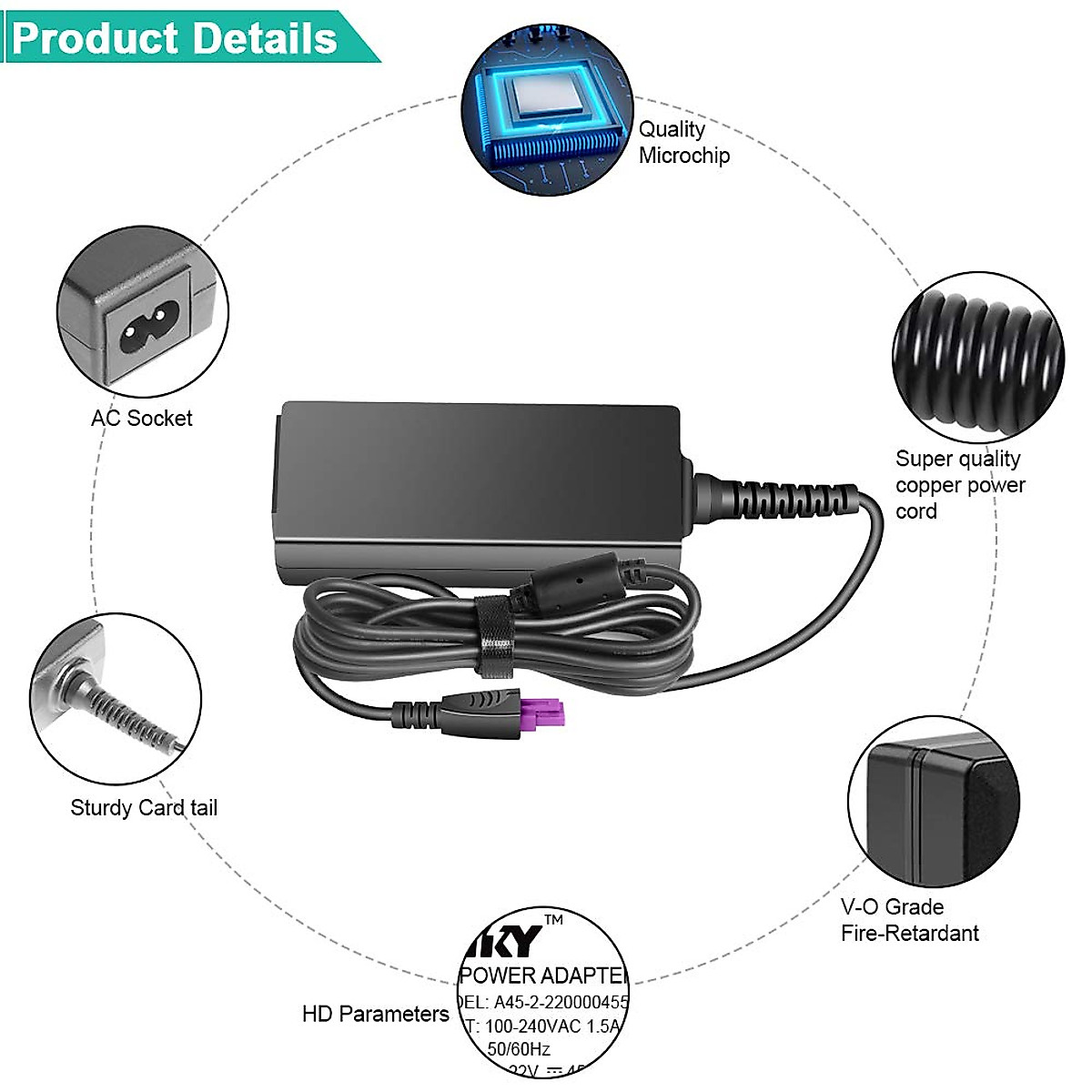 HKY 22V AC Adapter compatible with HP Printer 0957-2403 0957-2385 HP Deskjet 1010 1012 1510(not PSC 1510) 1512 1513 1514 1518 2515 2548 2540 2541 2542 2543 2544 2546 2546R 2548 2549 Power Supply Cord