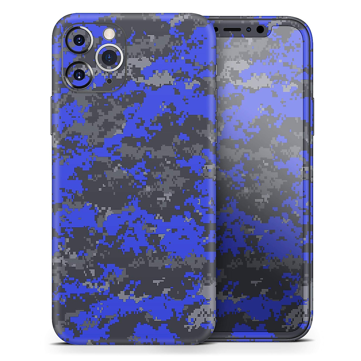 Design Skinz Bright Royal Blue and Gray Digital Camouflage Protective Vinyl Decal Wrap Skin Cover Compatible with The Apple iPhone 11 Pro Max (Screen Trim & Back Glass Skin)