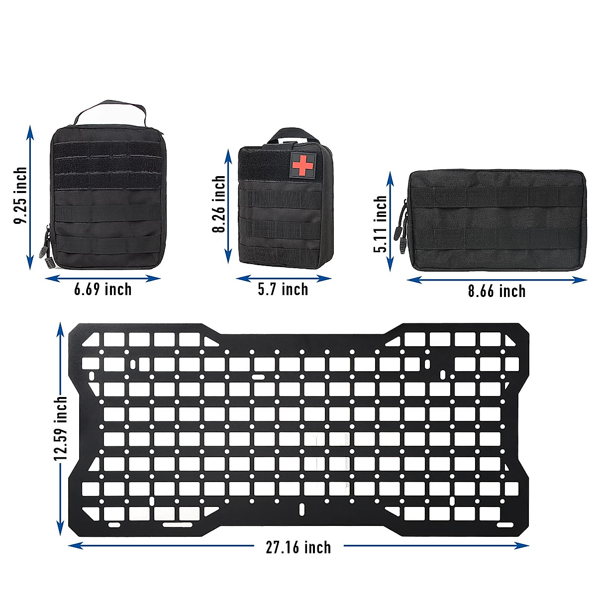 Tailgate Molle Panel Rear Door Cargo Organizer Kit Interior Storage Metal Plate with 3 Storage Bags for 2007-2022 Jeep Wrangler JK/JL 4XE