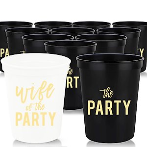 Wife Of The Party and The Party Bachelorette Party Cups, 12 Bachlorette Cups, Perfect Team Bride Cups, Bachelorette Party Decorations and Bachelorette Cups for Bach Party Favors (Black)