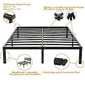 HISKIWUU Full Size Bed Frame Heavy Duty 3500 Lbs 14 Inches,Full Bed Frame Easy to Assemble Anti-Slip Noise Free,Bed Frame Full Size No Box Spring Needed,Under Bed Storage,Black