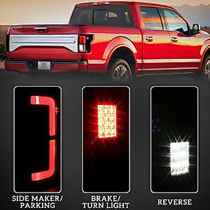 POKIAUTO Full LED Tail Lights for F150 15-20, Pickup Truck Smoked Black LED Taillights Rear Lamps Brake Parking Lights Assembly for Ford F-150 2015-2020 Accessories (2PCS)