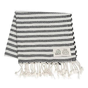 Luxury Turkish Hand Towels Set of 2 - Decorative Bathroom Peshtemal - 100% Cotton, Compact (19X36), Quick Drying, Soft, Lightweight, Highly Absorbent, Prewashed - Karadeniz (Black)