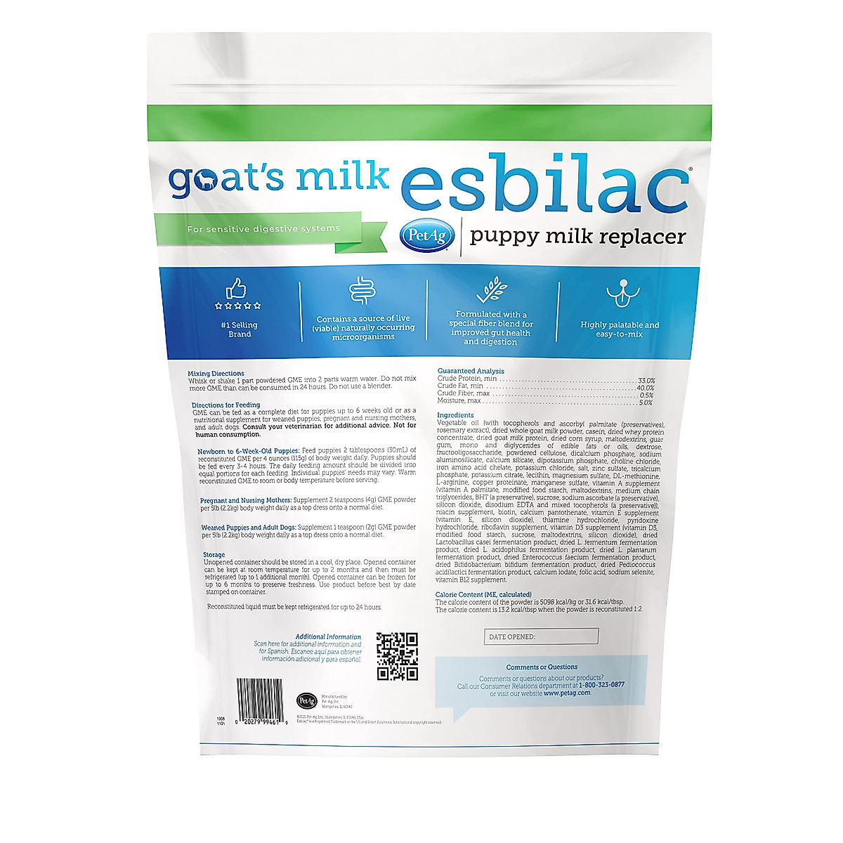 Pet-Ag Goat’s Milk Esbilac Powder - 5 lb - Powdered Puppy Formula with Prebiotics, Probiotics & Vitamins for Puppies Newborn to Six Weeks Old - for Sensitive Digestive Systems