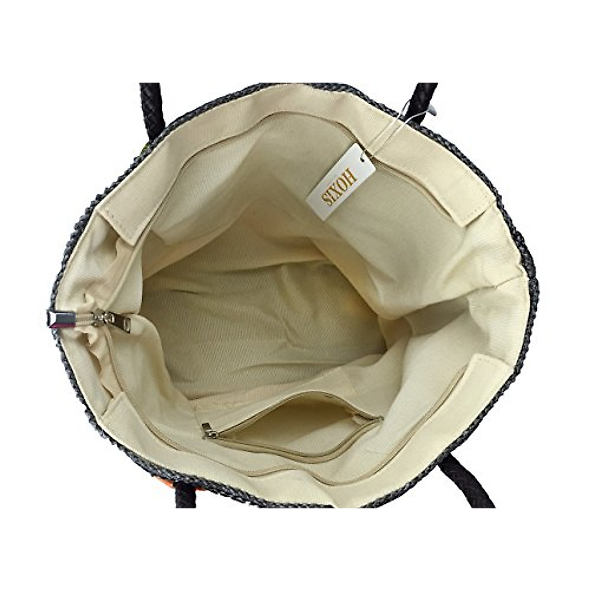 HOXIS Color Block Crocodile Pattern Stripes Woven Synthetic Straw Tote Womens Shoulder Vacation bag (Khaki)