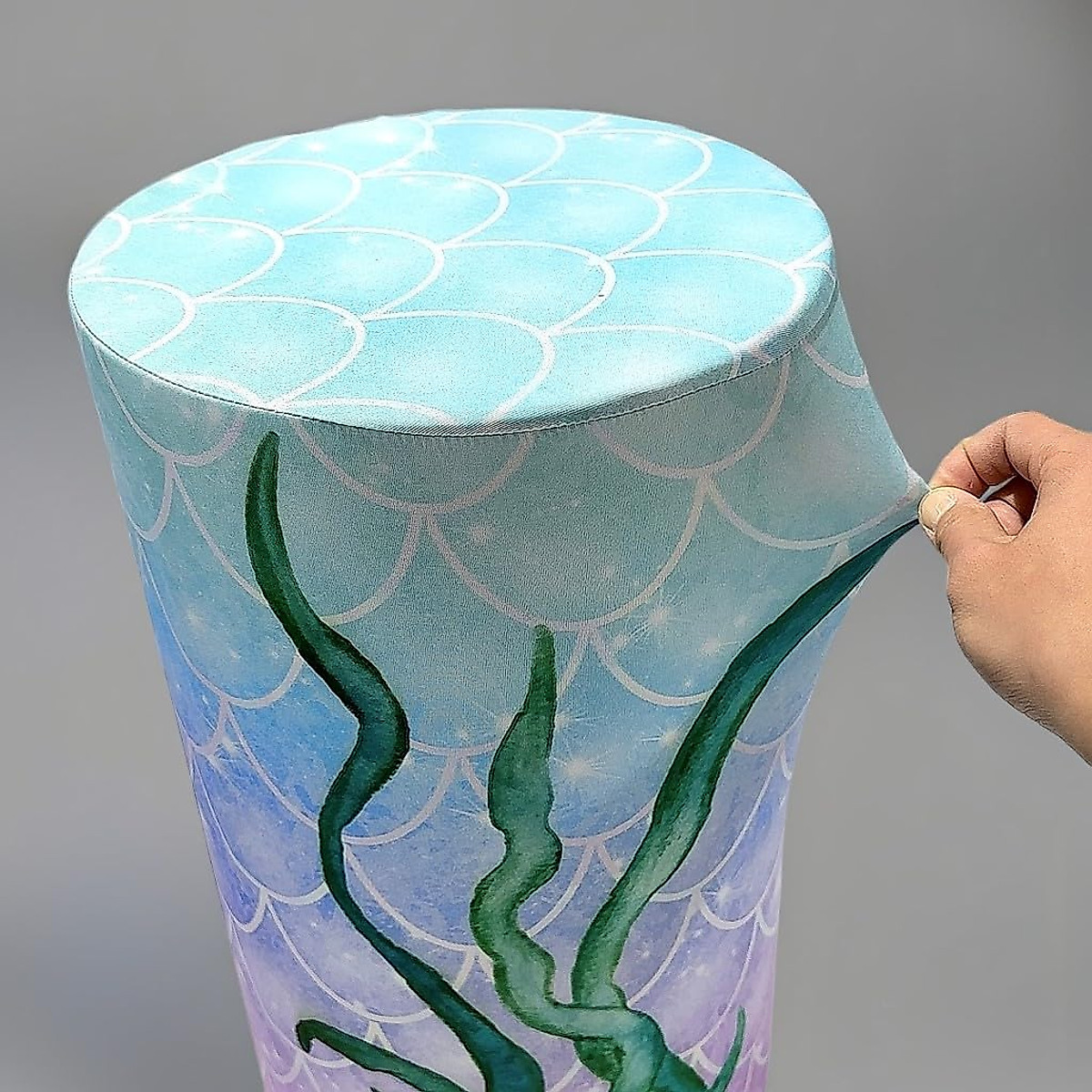 ittsmnt Cylinder Plinth Covers Underwater Mermaid Themed Pedestal Covers Glitter Seaweed Scales Baby Shower Girls 1st Birthday Party Cake Table Decor Banner