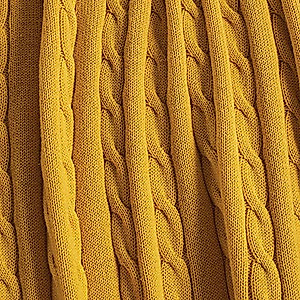 ULUDAG TRIKO Knitted Throw Blankets for Home - 100% Cotton Textured Soft Cozy Warm Decorative Blanket for Home Couch Sofa Bed Chair Cover Living Bed Room, Machine Washable 50"x 60" (Yellow, 60"X80")
