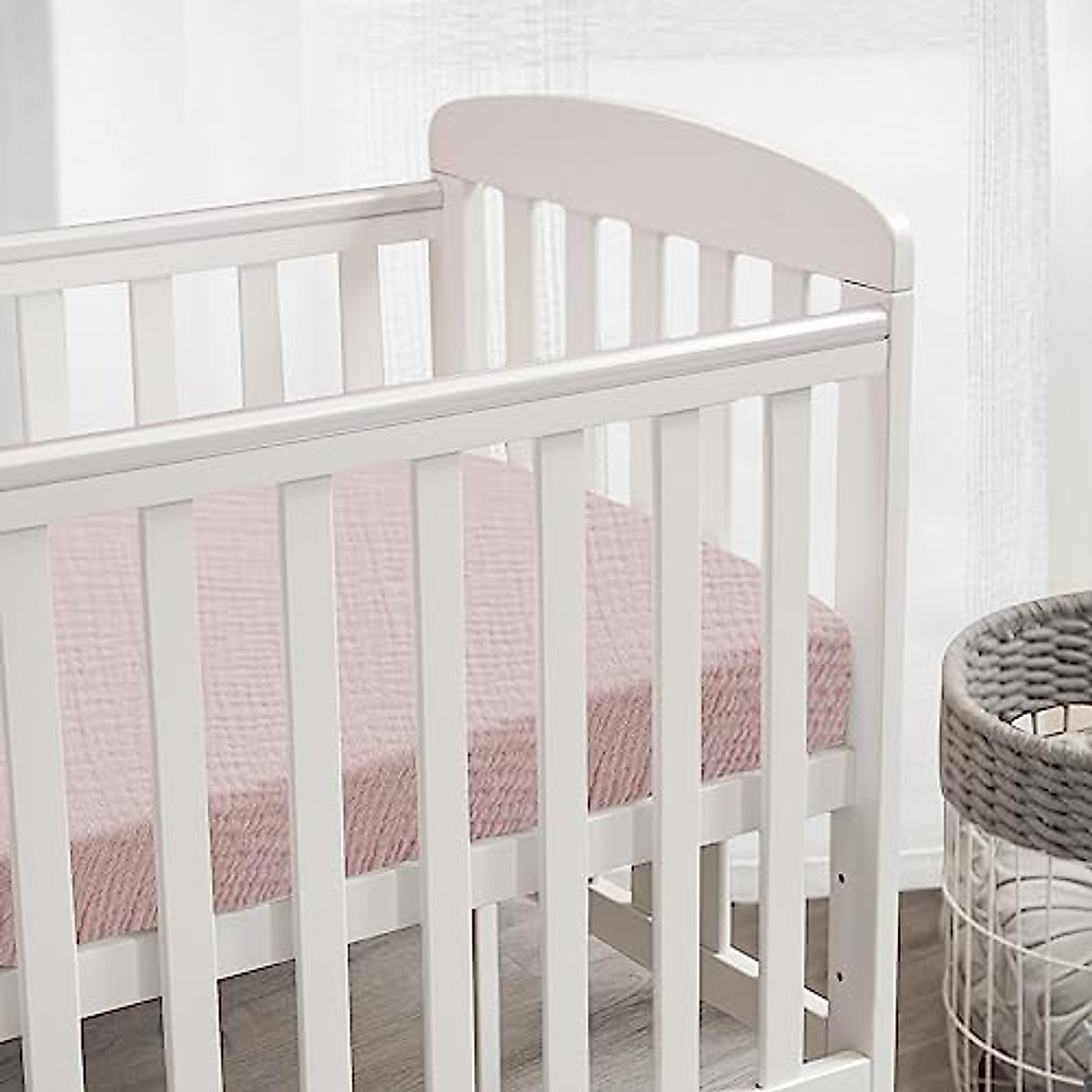 Synpos Muslin Crib Sheets for Boys Girl, Cotton 100% Crib Mattress Sheets,Fitted Baby Toddler Bed Crib Sheets 28" x 52", Neutral Sheets with Boho Style, Soft and Breathable Comfort (Pink)