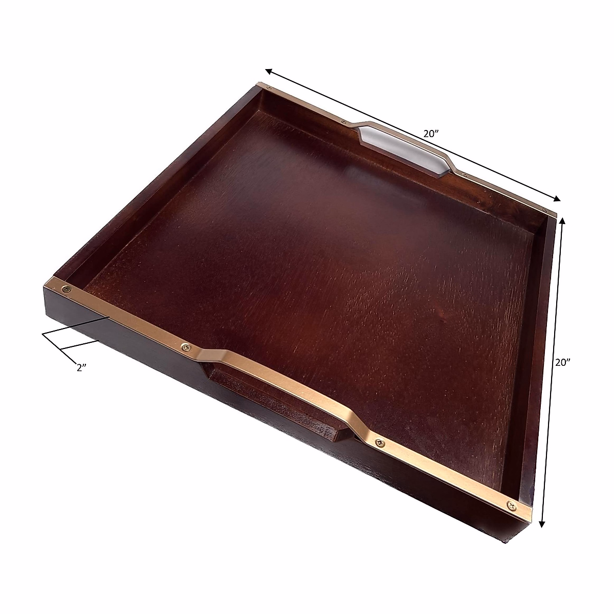 Mountain Woods Brown Large Wooden Serving Tray w/Copper Finished Handles | Coffee/Tea Tray | Decorative Kitchenware | Perfect Ottoman Tray - 20" x 20" x 2"