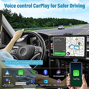Carpuride Portable Apple Carplay Wireless Car Stereo with Light Sensing - 10.1 Inch IPS Touch Screen Car Radio Receiver with Android Auto, Mirror Link, Bluetooth, Voice Control, AUX, FM, GPS