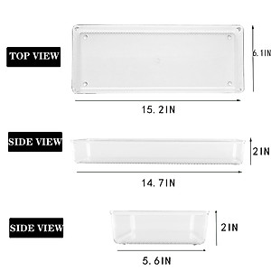 ihomecooker 3 Pack Clear Plastic Drawer Organizer Tray Cutlery Utensil Makeups Drawer Organizers 15" X 6"