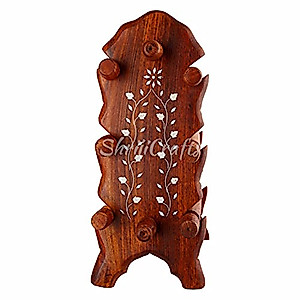 Ortus Handmade Sheesham Wood 8 Rods with 6 Holding Wooden Rods Bangle Holder Stand 13.5 x 3.5 x 12 Inches - Brown