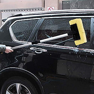 Sengo Car Wash Brush with 12'' Lock Type No Loose No Rotate Soft Bristle Brush and 60'' Dismountable Pole with on/Off Switch for Maximum Cleaning