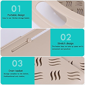 Extendable Colander Strainer Basket Over the Sink - Retractable Kitchen Sink Basket to Wash Vegetables and Fruits Khaki