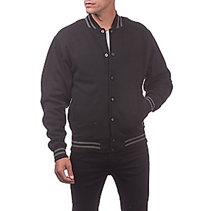 Pro Club Men's Varsity Fleece Baseball Jacket, Black/Black, 5X-Large