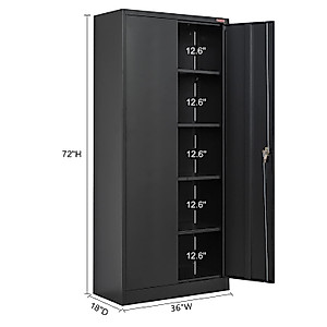 BESFUR Metal Storage Cabinet, 72" H Large Metal Cabinets with 4 Adjustable Shelves and Locking Doors, Classic Steel Storage Cabinet for Home, School, Office, Garage (Black)…
