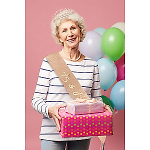 CIEHER 75th Birthday Gift Set - Crown, Sash, Pearl Pin, Decorations and Party Supplies for Women's Fabulous 75th Celebration