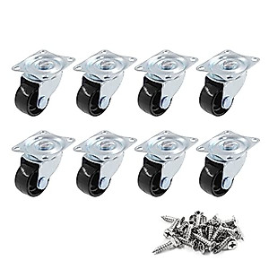 Luomorgo 1 inch Dia Swivel Caster Wheels Rubber Base with Rectangle Top Plate & Bearing Heavy Duty 8pcs