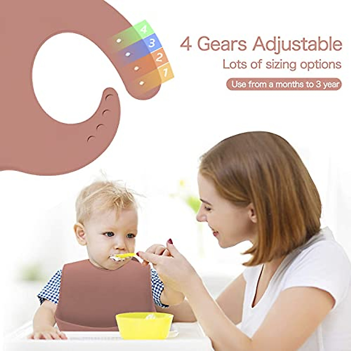 GODR7OY Silicone Baby Bib, BPA Free Waterproof Bibs, Adjustable 3PCS (Girls)