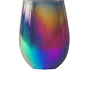 Circleware Rainbow Stemless Wine Glasses, Set of 4, Party Entertainment Dining Beverage Drinking Glassware Cups for Water, Liquor, Whiskey, Beer, Juice and Farmhouse Decor Gifts, 18.5 oz, Fusion