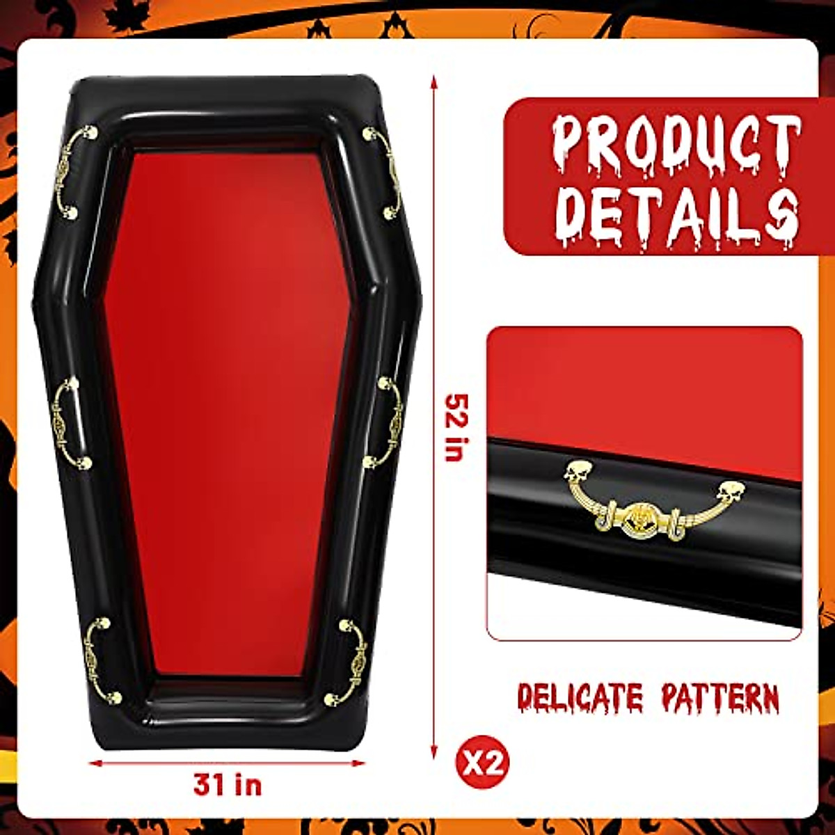 2 Pack 52 Inch Inflatable Coffin Buffet Cooler Beverage Coffin Drink Cooler for 30th Birthday Party Pool Party Picnic Barbecue Party Halloween Party