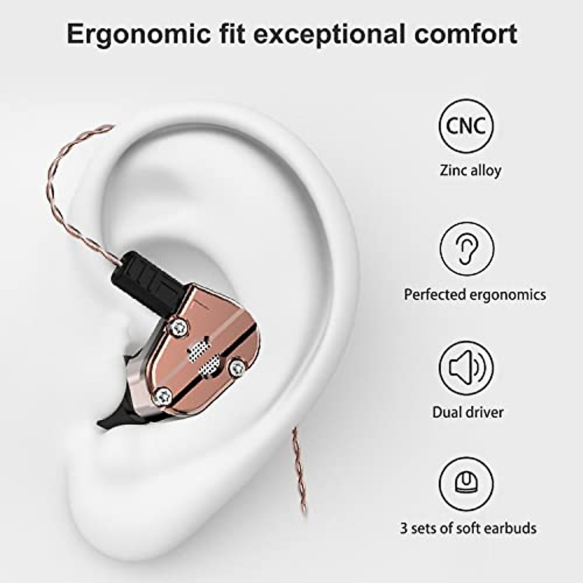 RevoNext QT5 in Ear Monitor Dual Driver Earbuds Wired HiFi Stereo Wired Headphones Noise Isolating Metal Shell Ear Monitors Musicians with MMCX Detachable Cables Audiophile Earphones