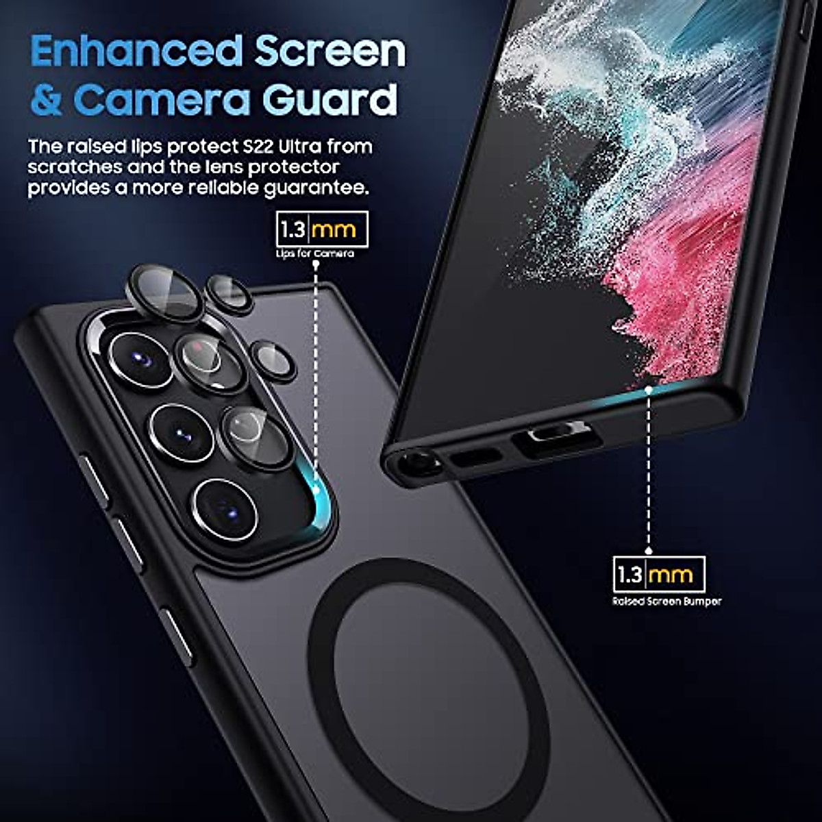 MAKAVO Translucent Matte for Samsung Galaxy S22 Ultra Case, Compatible with MagSafe, Slim Thin Magnetic Cover with Camera Lens Protector Shockproof Phone Shell (Black)