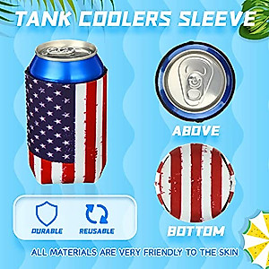 24 Pcs Summer Can Cooler Sleeves Reusable Usa Flag Can Cooler Collapsible American Flag Can Covers for Beer DIY Neoprene Beer Bottle Cooler Insulation with Stitches for Drink Holder Party, 12 oz