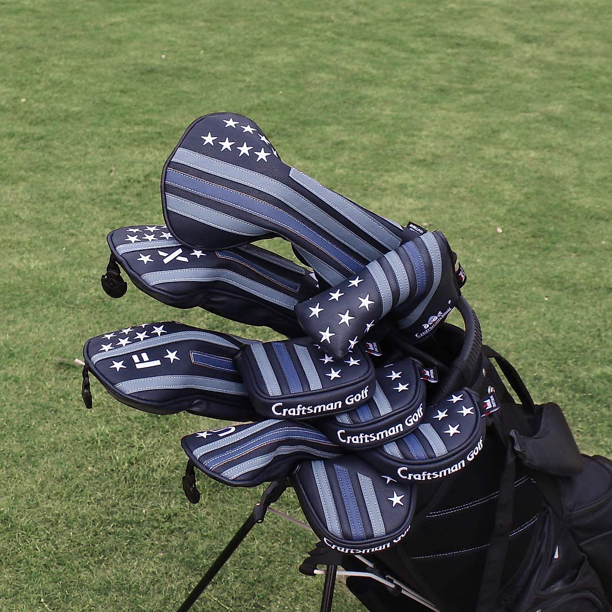 Craftsman Golf Blue Strips Large Square Mallet Putter Cover for Bettinardi BB55 Taylormade Spider Ghost etc.