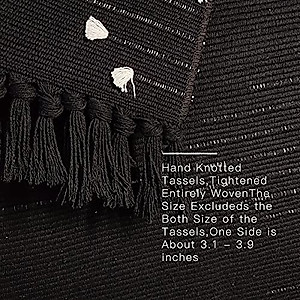Boho Kitchen Rug Runner 2.3'x5.3' Bathroom Rugs with Tassels,Black Moroccan Farmhouse Cotton Bath Mat Woven Chic Cute Throw Sink Rug Washable for Hallway Bedroom Living Room Indoor Outdoor Decor