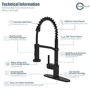 Casavilla Black Kitchen Faucet Soap Dispenser, Faucet for Kitchen Sink, Kitchen Sink Faucet with Deck Plate, Kitchen Faucet with Pull Down Sprayer and Dual Function Spray Head, RV Sink Faucet