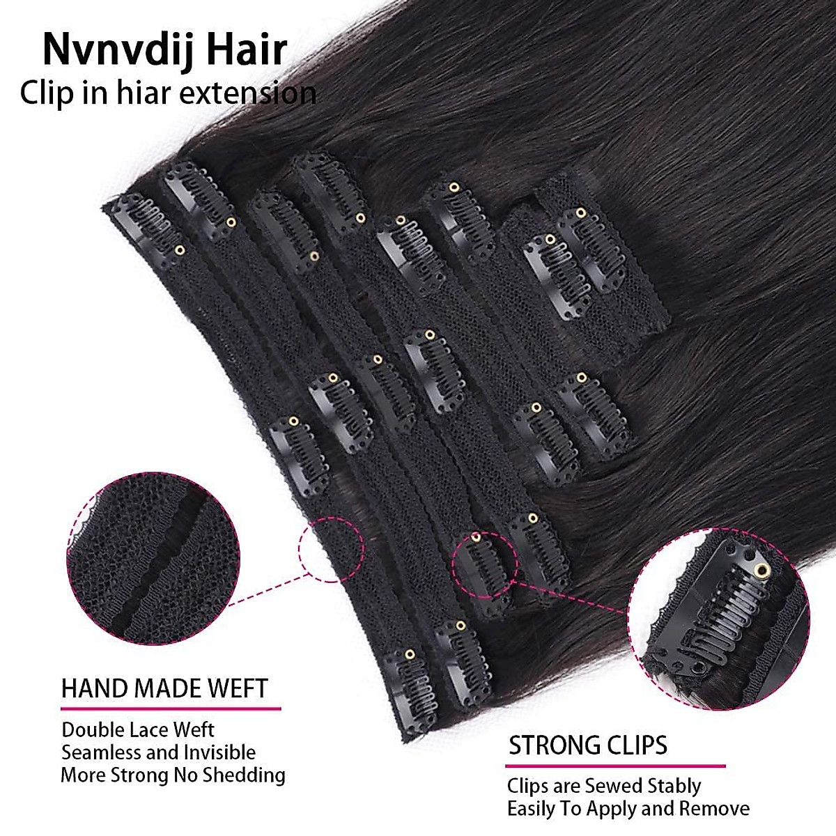 Straight Clip in Hair Extensions Real Human Hair Black Women Natural Black Clip ins for Women 18 Inch Seamless Clip in Hair Extensions Soft and Natural Straight Hair Extensions120g 8pcs