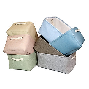 ROLLSNEA Fabric Storage Bins With Handles | Large Collapsible Storage Cubes Organizer Bins Linen Closet Organizer and Storage Basket for Shelves Closet (Dark Blue,16.2L×12.6W×8H - 3Pack)