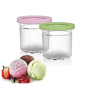 UNDR 2/4/6PCS Creami Pints, for Ninja Cremini Extra Pints,16 OZ Ice Cream Container Bpa-Free,Dishwasher Safe for NC301 NC300 NC299AM Series Ice Cream Maker,Pink+Green-4PCS
