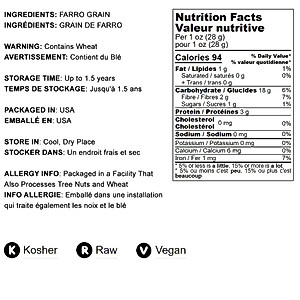 Food to Live Pearled Farro Grain, 1 Pound – Kosher, Vegan, Whole Grain in Bulk, Good Source of Dietary Fiber, Protein and Iron