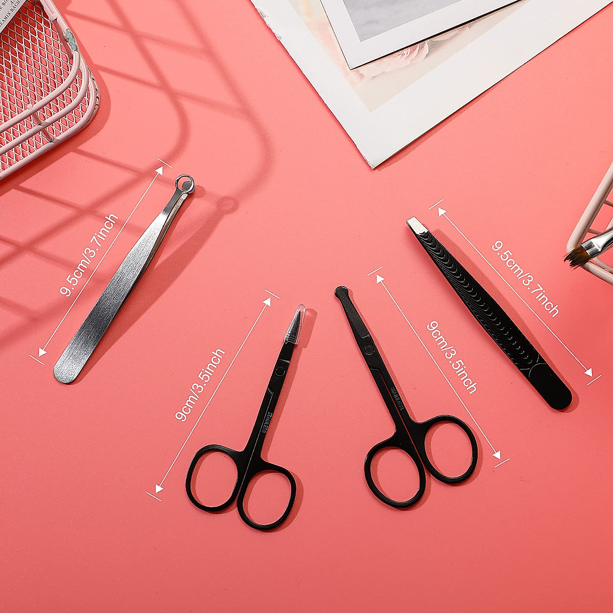 Honoson 4 Pieces Nose Hair Tweezers Nose Hair Trimming Tweezers Stainless Steel Round Head Tweezers Hair Scissors Curved Nose Hair Scissors Hair Tweezer Tools for Men Women Manicure