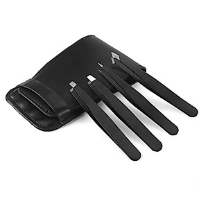 Eyebrow Tweezers, 4 Pack Stainless Steel Slant Tweezer Set and Pointed Hair Removal Tweezers, Precision Tweezers for Ingrown Hair, Eyebrows Plucking, Daily Beauty Tool for Women and Men (Black4)