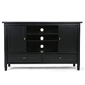 SIMPLIHOME Warm Shaker SOLID WOOD 47 Inch Wide Transitional TV Media Stand in Black For TVs up to 52 Inches, For The Living Room and Entertainment Center