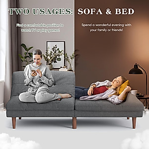 Furmax Futon Sofa Bed Modern Linen Couch Convertible Folding Futon Reclining Sleeper Sofa Couch for Small Space Apartment Loveseat with Adjustable Backrest (Dark Grey)